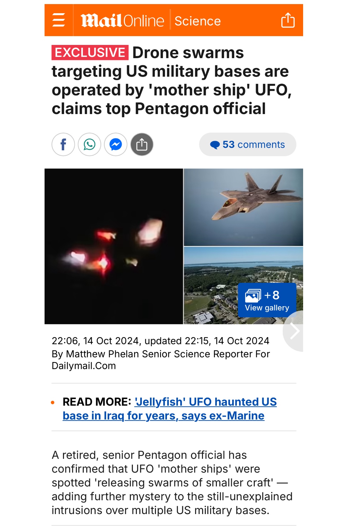 UFO mother ship releases drones: Daily Mail, citing Pentagon - CarrZee ...